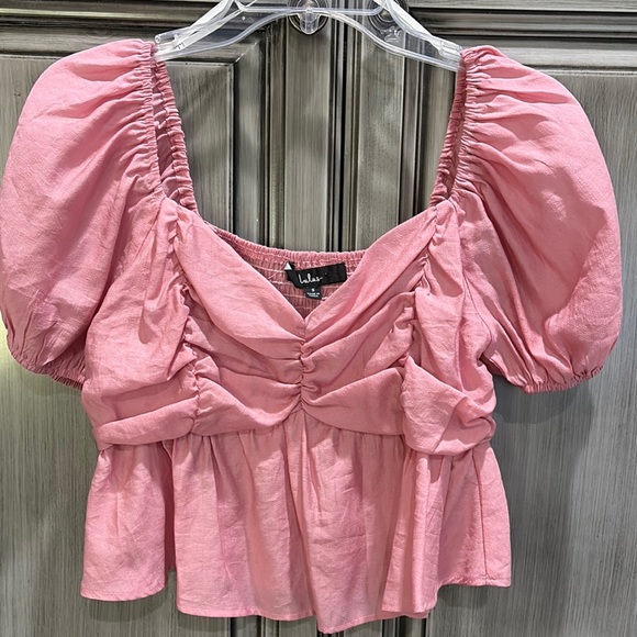 Lulus | Tops | Lulus Blush Pink Ruched Puff Sleeve Blouse | Poshmark
